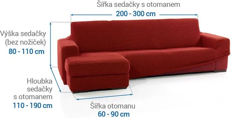 Super strečové potahy NIAGARA cihlová sedačka s otomanem vlevo (š. 200 - 300 cm)