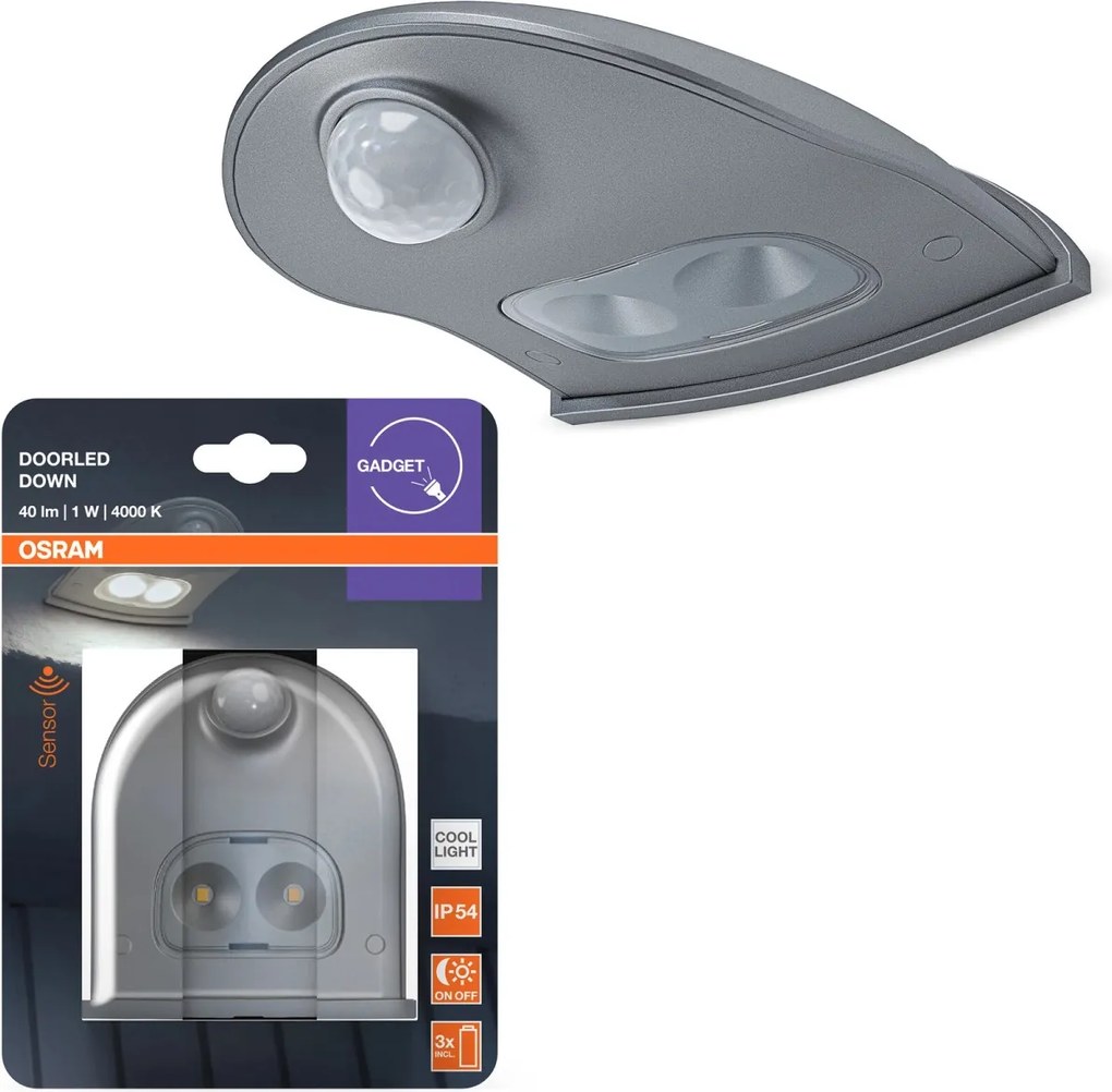Osram Venkovní svítidlo DoorLED Down Sensor 0,95W 4000K, IP54, stříbrná