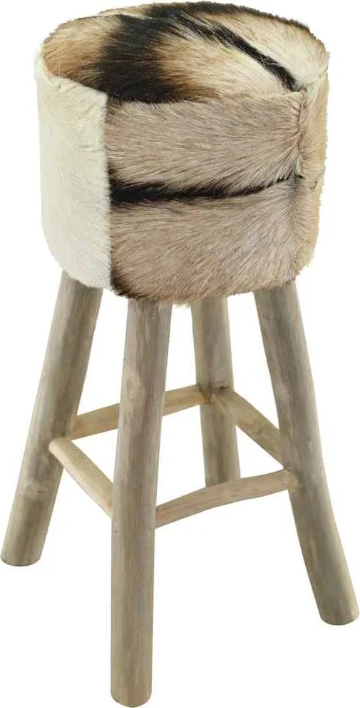 Barová stolička kozí kůže a masivní teak 244542