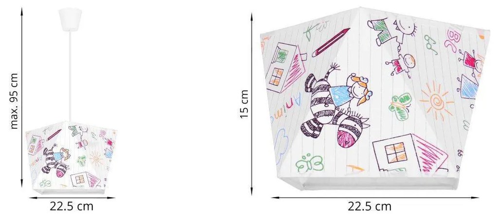 Dětské závěsné svítidlo Diamond, 1x bílé textilní stínítko se vzorem