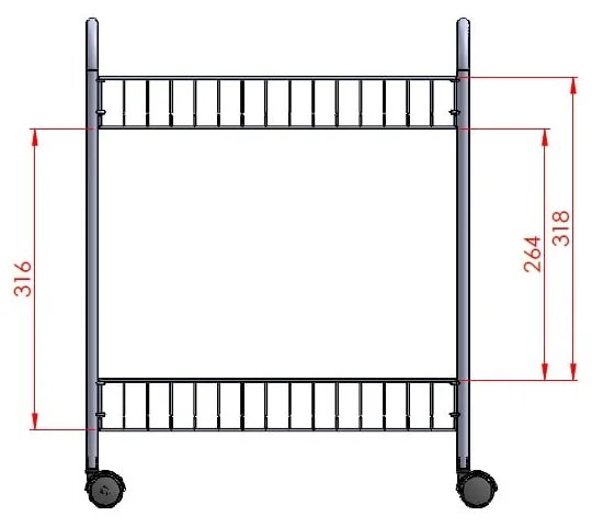 Pojízdný dvoupatrový regál Metaltex Greg, délka 41 cm