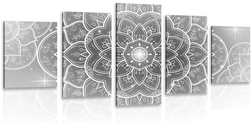 5-dílný obraz orientální Mandala v černobílém provedení Varianta: 100x50