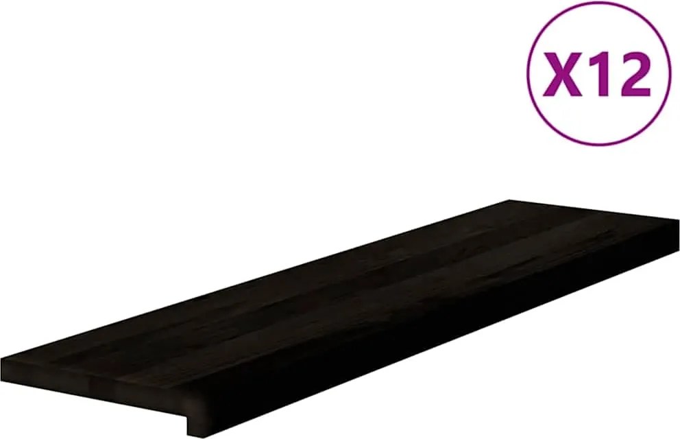 Nášlapy na schody 12 ks hnědo-černé 100x30x2 cm masivní dub 3283046