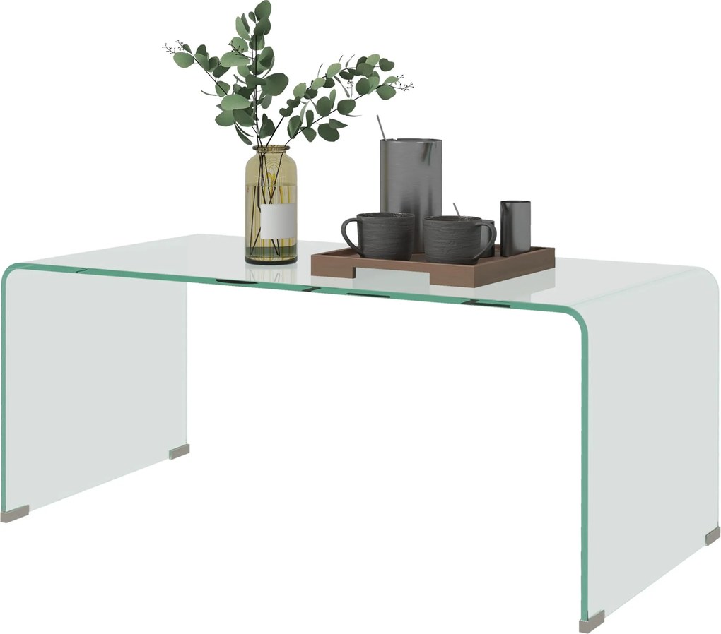 HOMCOM Průhledný Skleněný Kávový Stolek Obdélníkový Moderní Design Temperované Sklo s Bezpečnými Zaoblenými Okraji 80 x 45 x 35 cm