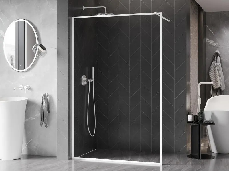 Mexen, Mexen Kioto-F sprchová stěna s rámem 55 x 202 cm, průhledná 8 mm, bílá - 800-055-104-20-00
