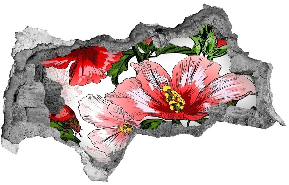 Wallmuralia Nálepka 3D díra na zeď beton Hibiskus 95x73 cm