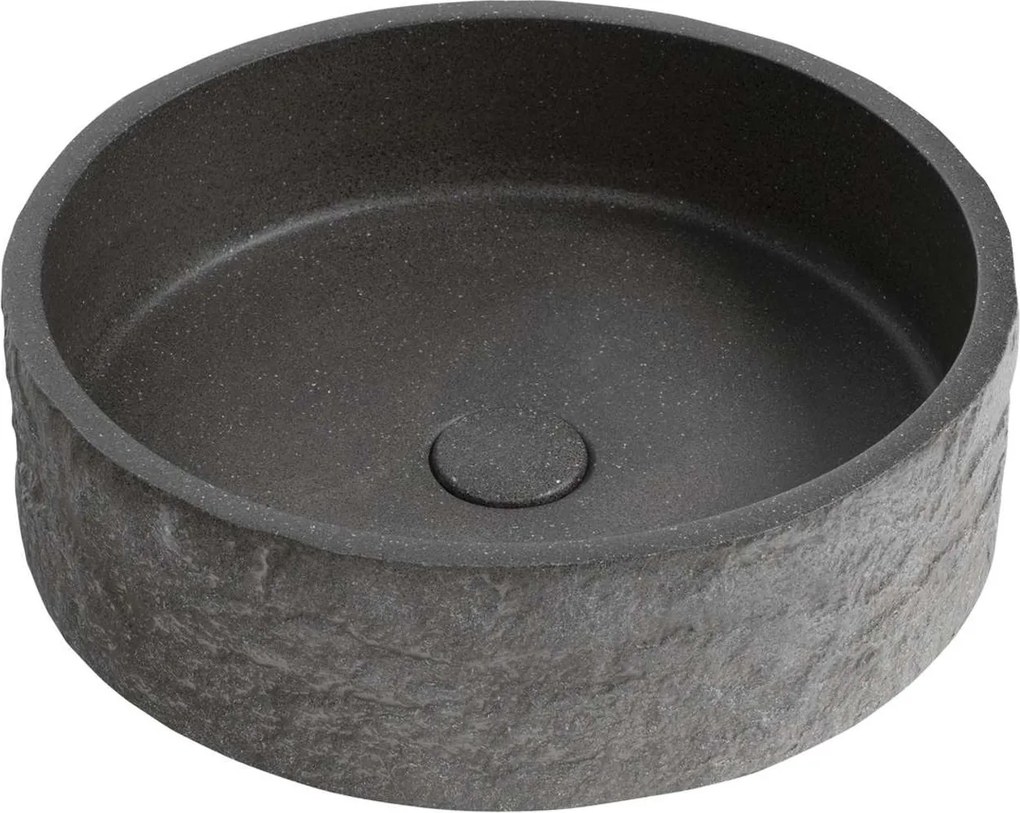 Sapho - Umyvadlo Ispir, průměr 40 cm, bez přepadu, bez otvoru pro baterii, černý granit AR476