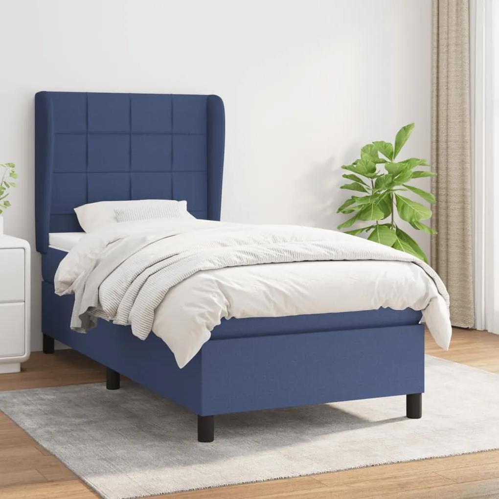 Box spring postel s matrací modrá 100 x 200 cm textil,  3127947