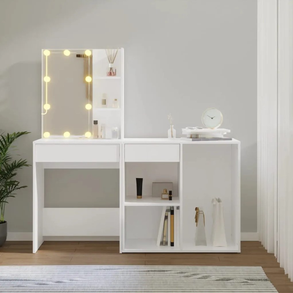 Led Toaletní Stolek Se Skříňkou Bílý Kompozitní Dřevo