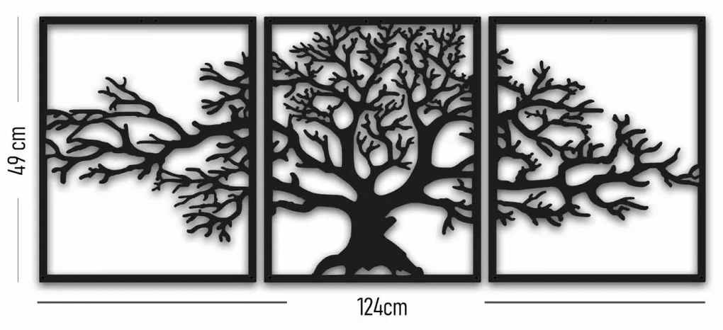 Nástěnná kovová dekorace Strom 124x49 cm černá