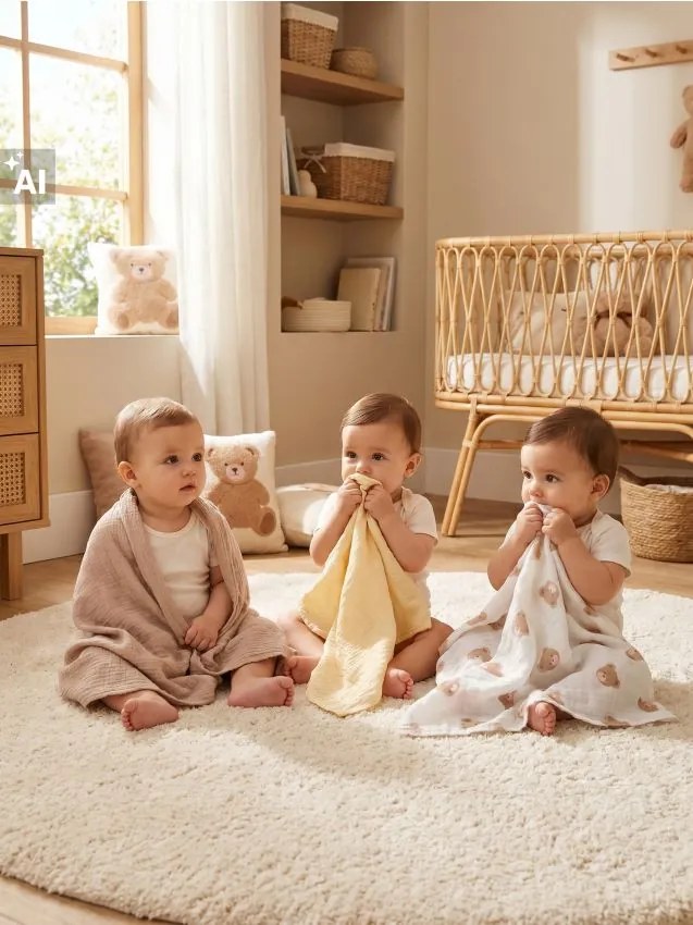 Sinsay - Sada mušelínových plenek s motivem medvídků 3 pack - béžová