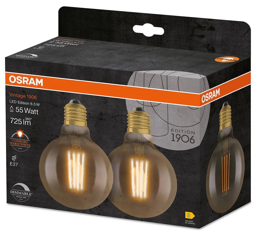 OSRAM Vintage 1906 LED globe E27 6,5W dim 2ks