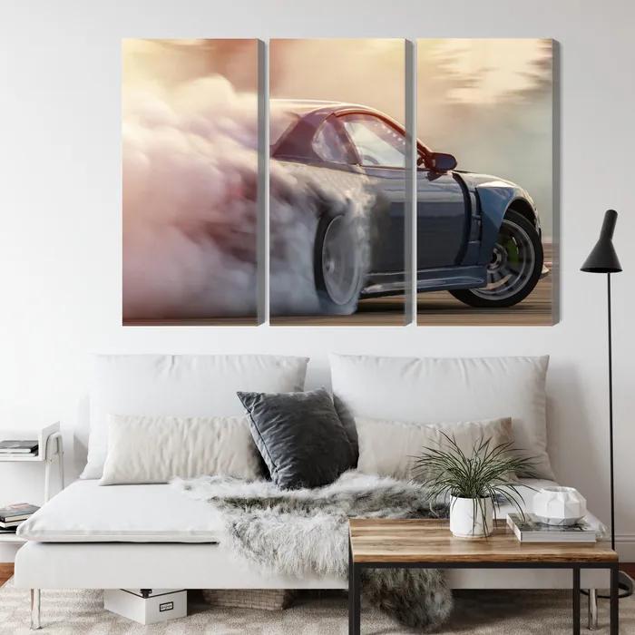 Vícedílný obraz Sportovní Auto V Oblaku Kouře Nedostatek Nedostatek Přírodní plátno 150x100