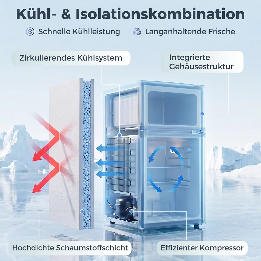 HOMCOM Mini lednička s mrazákem, dvoudveřová, s nastavitelným termostatem, malá chladnička na nápoje 90 l, bílá