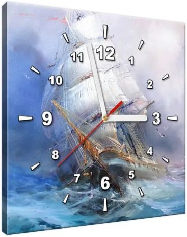 Tištěný obraz s hodinami Plachetnice na rozbouřeném moři 30x30cm ZP2372A_1AI