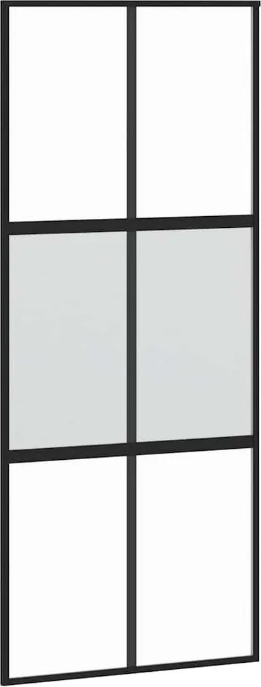 Posuvné dveře černé 90 x 205 cm tvrzené sklo a hliník 155211