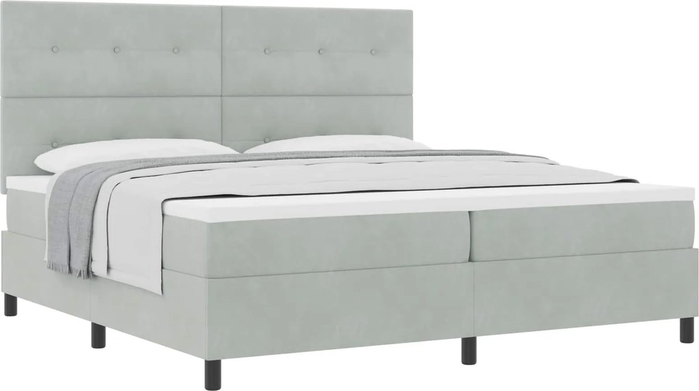 Postel s boxspringem s čelo Světle šedá 200 x 200 cm samet 3339854