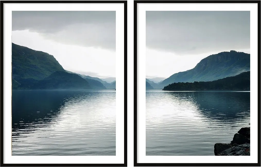 Obraz Plakáty V Rámu 53x73 cm Diptych Sada 2 obrazů Jezero Hory P2075