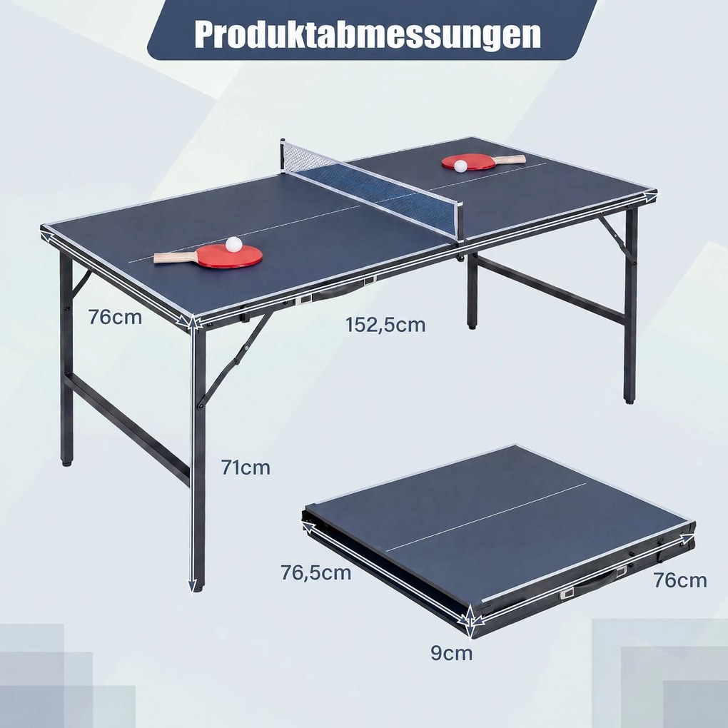 Costway Skládací stůl na stolní tenis se sítí a 2 pálkami a míčky Mini – modrý