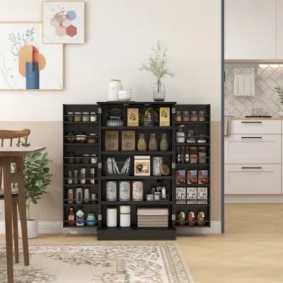 HOMCOM kuchyňská skříňka spíž s 2 dveřmi a 16 policemi, moderní spíž se stavitelnými policemi, 60x30x104 cm, černá