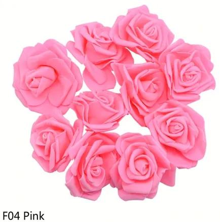 30 ks pěnových velkých (8 cm)  květů růží Barva: Růžová