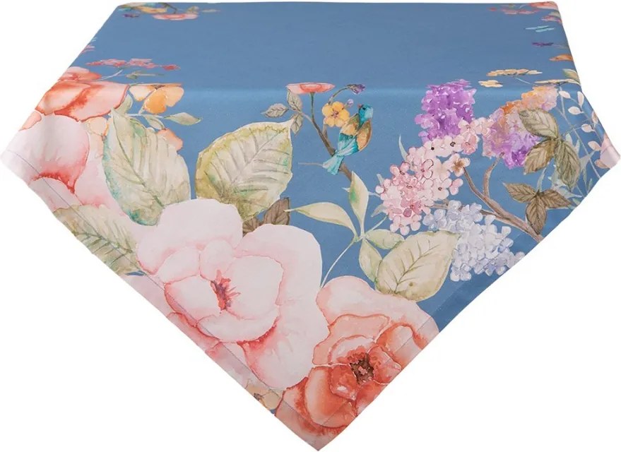 Modrý bavlněný ubrus s květy Flower & Fiesta - 100*100 cm