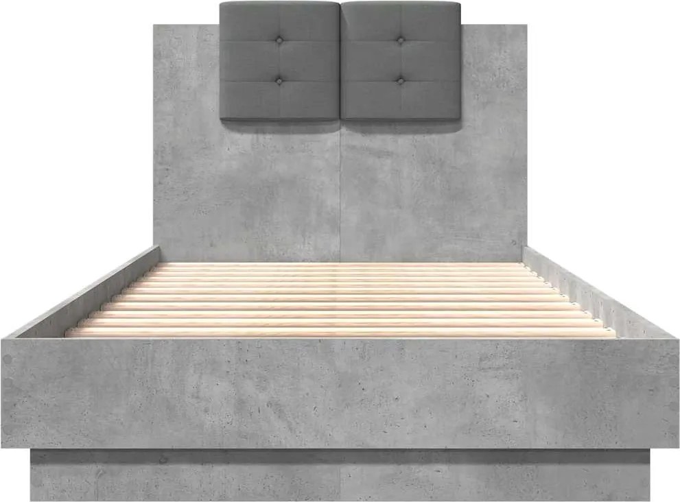 Rám postele s čelem a LED osvětlením betonově šedý 75 x 190 cm 3210069