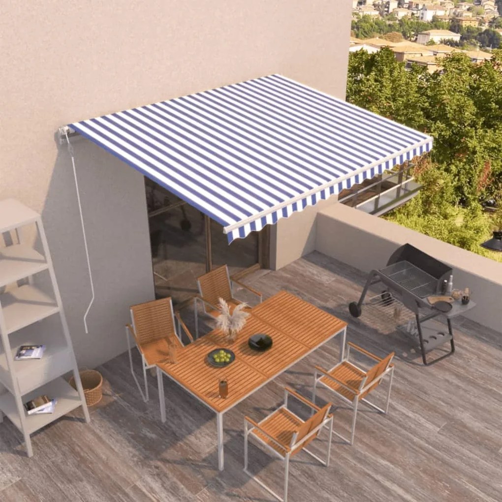 Automatická zatahovací markýza 450 x 350 cm modrobílá 3069006