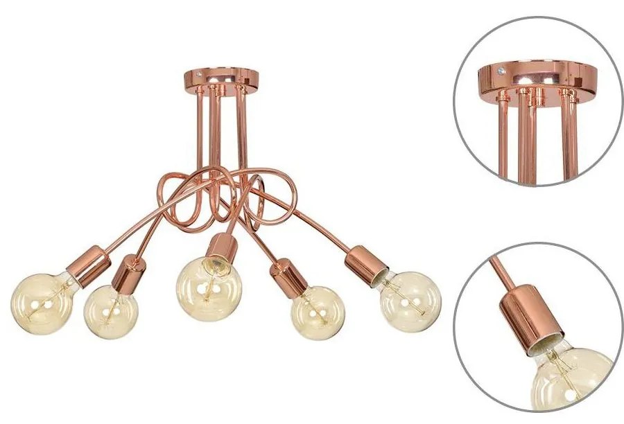 Stropní svítidlo Edison 5, měděné tělo svítidla