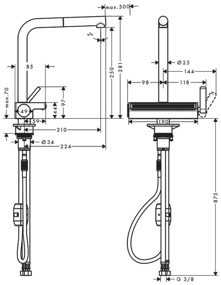 Hansgrohe Aquno Select M81 - Páková kuchyňská baterie 250, vytahovatelný výtok, 2jet, chrom 73836000