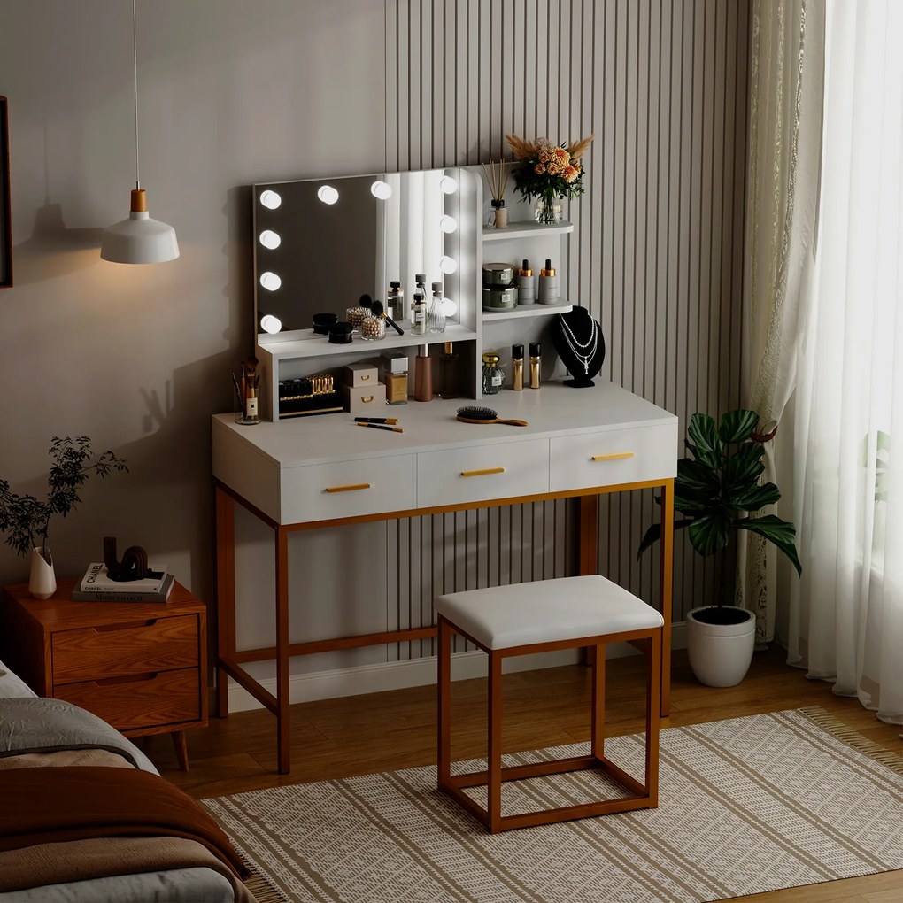 Toaletní stolek ELARA s LED osvětlením bílý