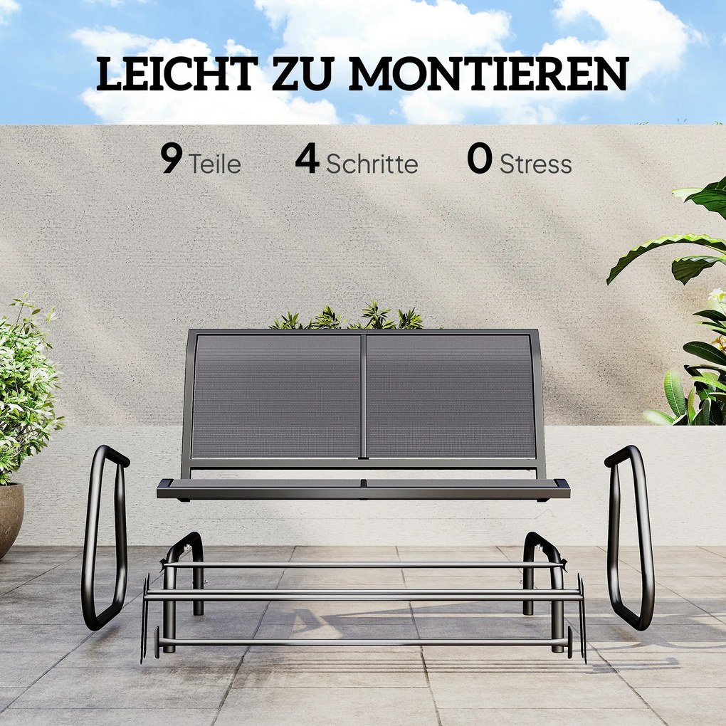 Outsunny Zahradní Houpací Lavice pro 2 Osoby s Houpacím Mechanismem, Vyrobená z Kovové Konstrukce, Nosnost až 200 kg, Zahradní Nábytek pro Zahradu, T…