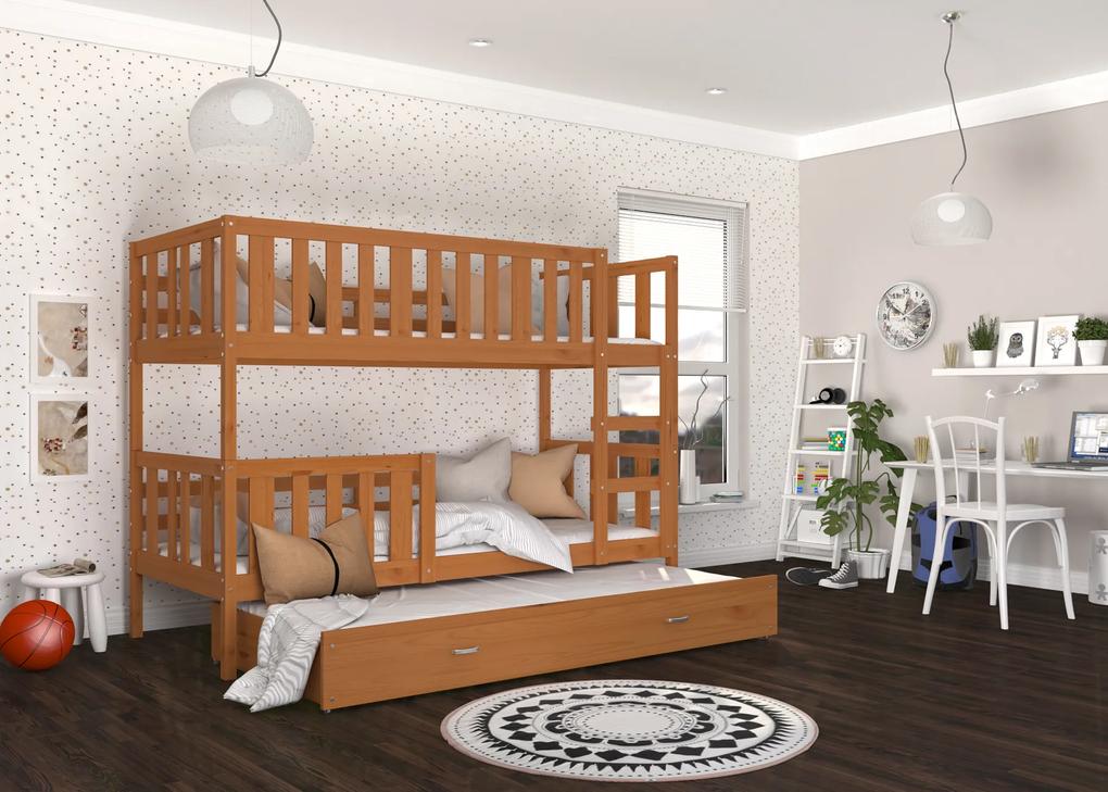 Svět pokojů Patrová postel Nela s přistýlkou pro 3 děti - OLŠE Rozměr: 190x80 cm, Matrace: Ano