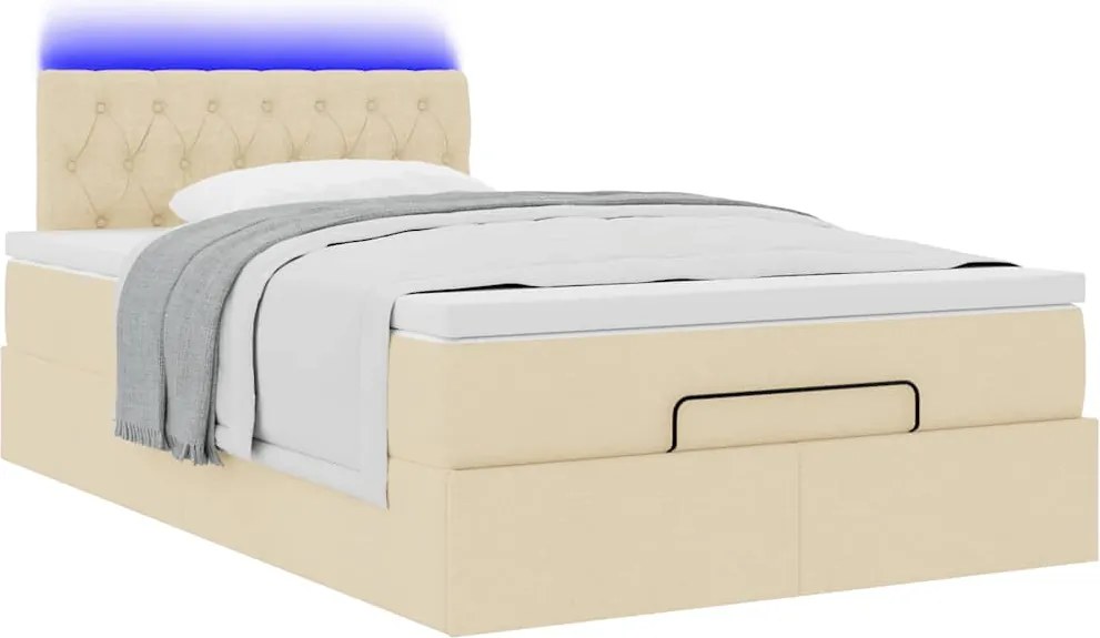 Otomanská postel s matrací & LEDs krémová 120x190cm látka 3312379
