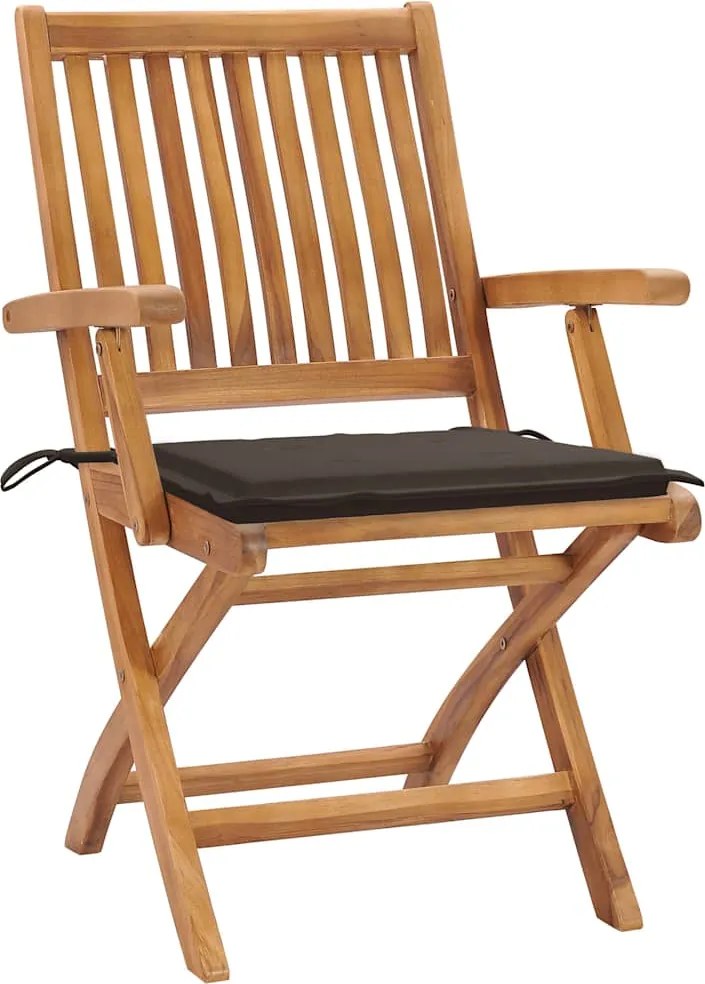 Skládací židle 2 ks s polštáři v barvě taupe, masivní teak 3062414