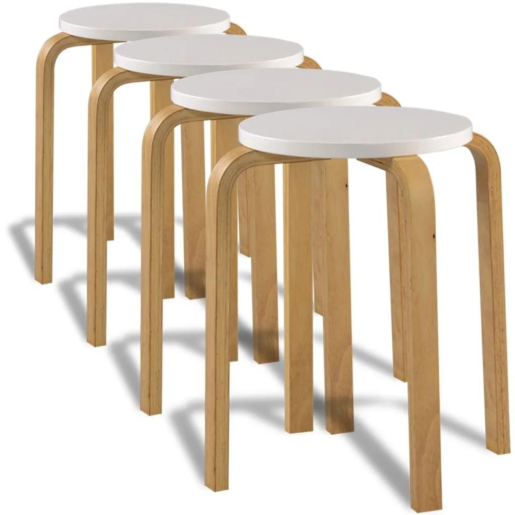 241967 vidaXL Stohovatelné stoličky z masivního ohýbaného dřeva 4 ks bílé