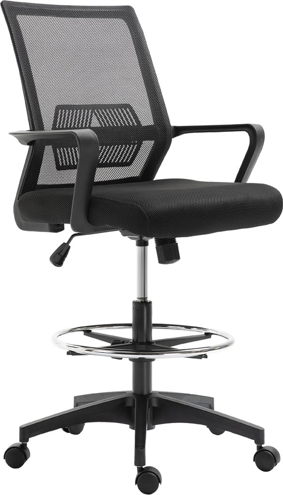 Vinsetto Ergonomická kancelářská židle s nastavitelým opěrným kruhem, bederní oporou, výškově nastavitelná otočná židle s síťovinou, návrhářská židle