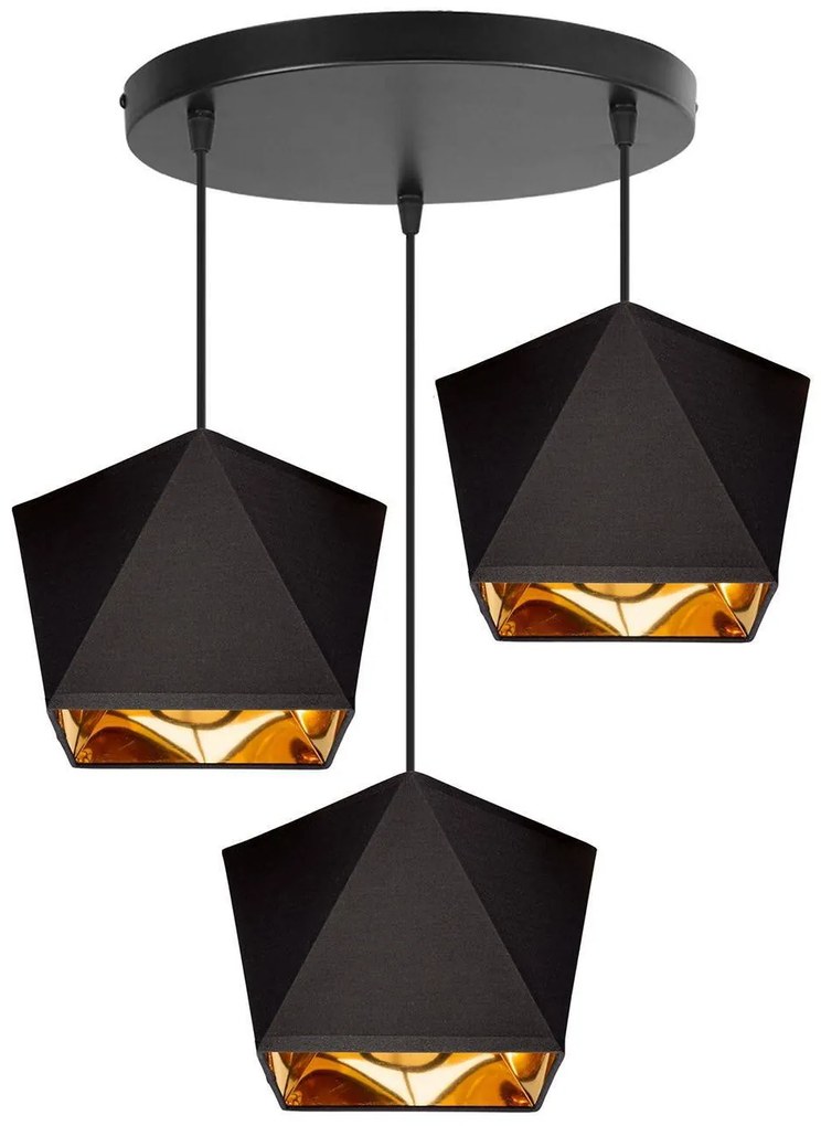 Závěsné svítidlo Diamond Gold, 3x černé/zlaté textilní stínítko,