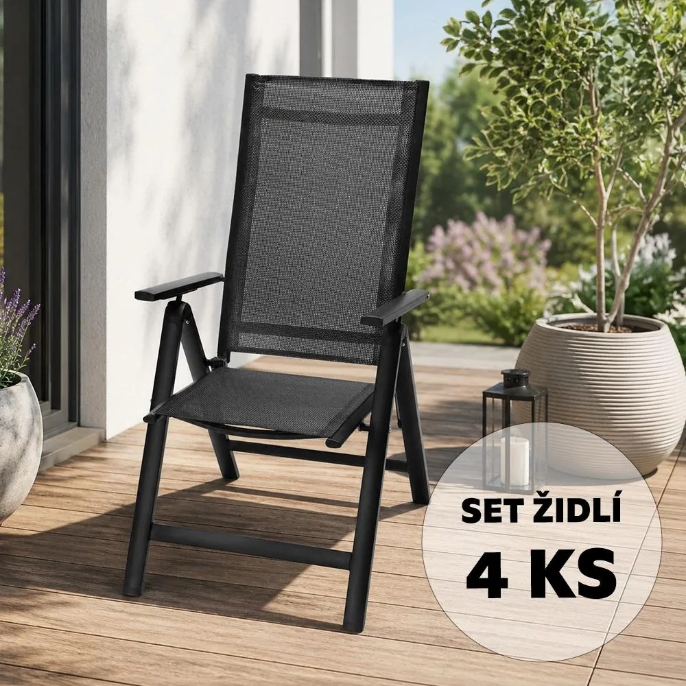 Set 4ks hliníkových polohovacích křesel Avenberg ISLA černá