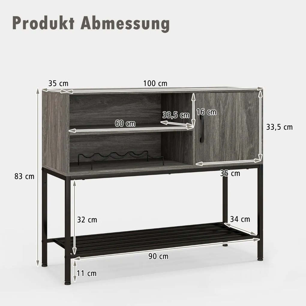 Costway Bar Cabinet s stojany na víno a policemi Dřevěný konzolový stůl