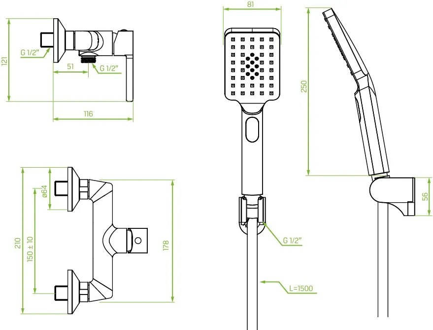 Laveo Alita, sprchová baterie s ruční sprchovou soupravou, broušená ocel, LAV-BVA_341D