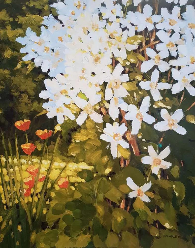 ART-STYLE Obrázek 40x50, květiny v zahradě II., rám bílý s patinou