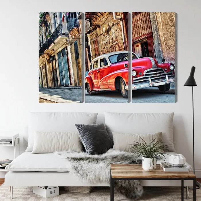 Vícedílný obraz Staré Americké Auto A Havanské Budovy Nedostatek Nedostatek Plátno Canvas 120x80