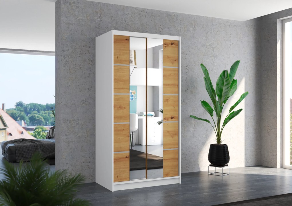 ADRK Furniture Posuvná skříň se zrcadlem KSAWER 100 SW-KSA-W+ART-100+A630
