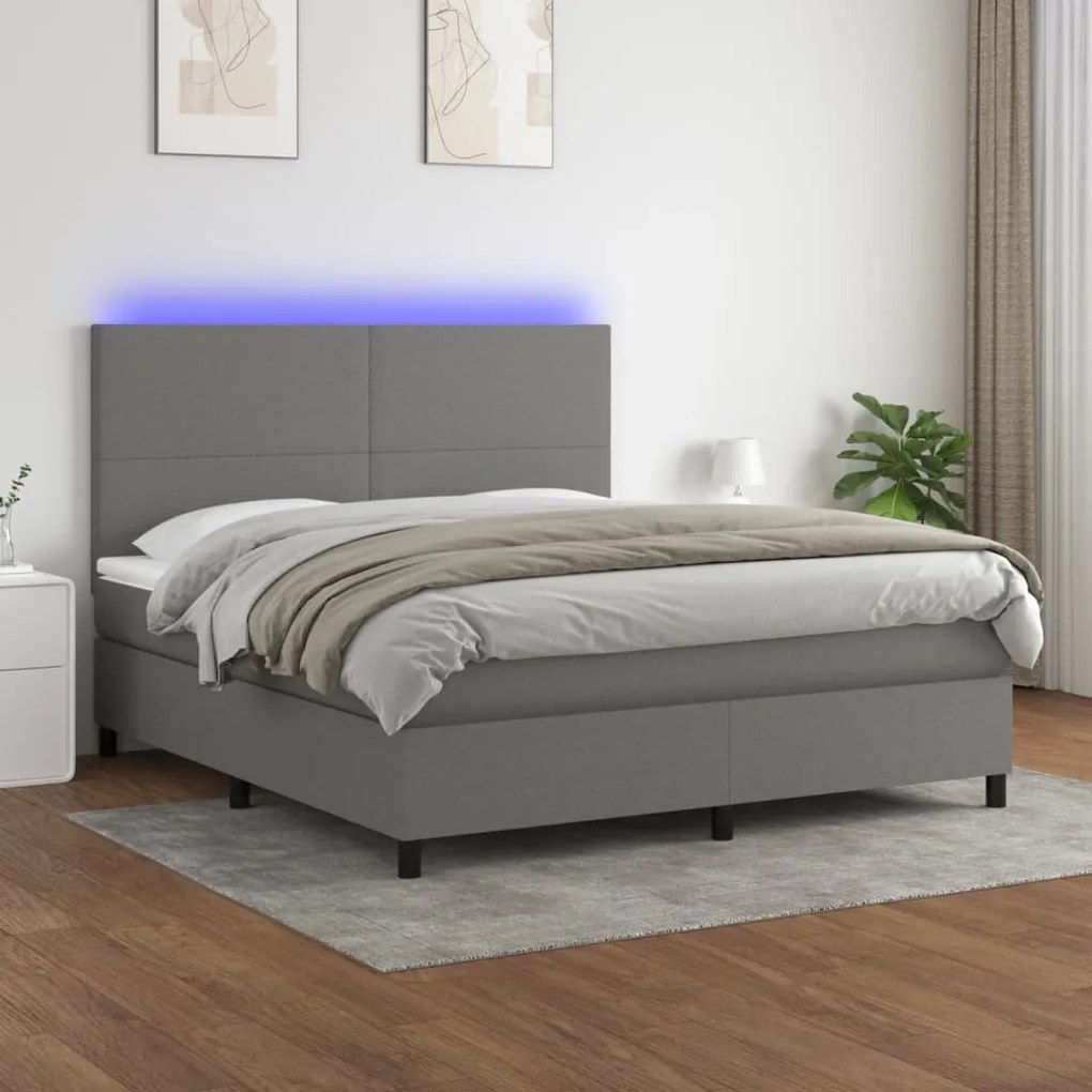 Box spring postel s matrací a LED tmavě šedá 180x200 cm textil 3134734