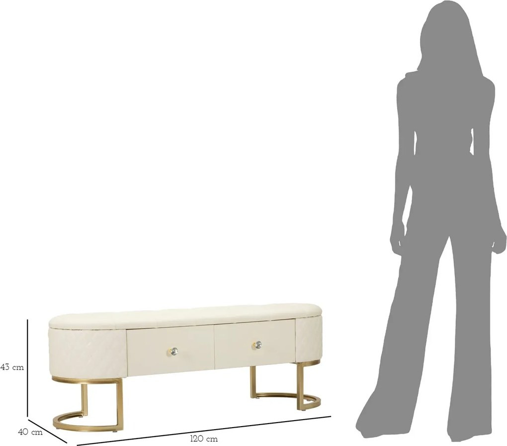 Lavice Sharon 120 cm s úložným prostorem ekokůže bílá/zlatá