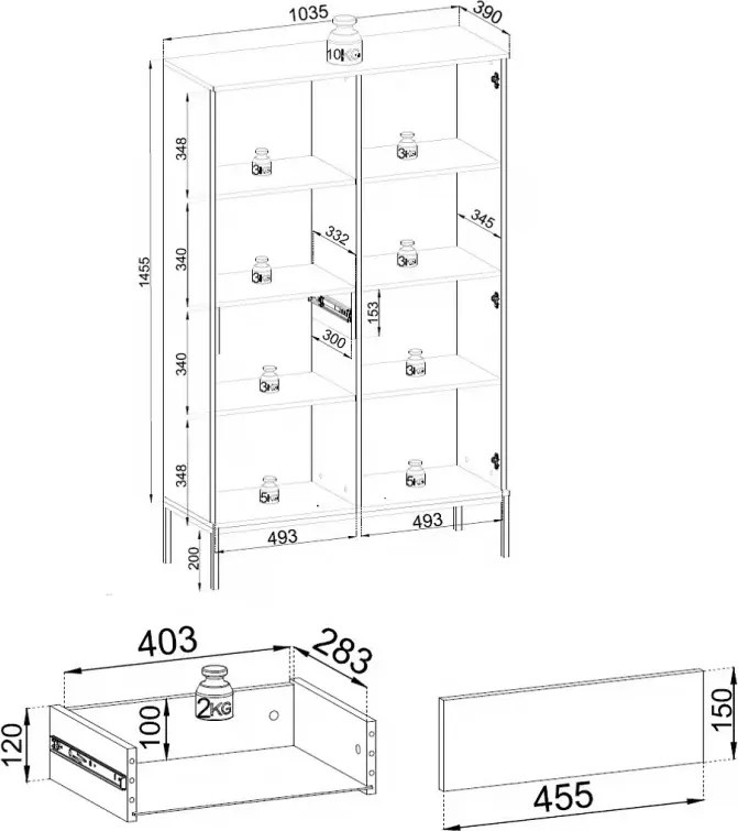 Vitrína Sento s LED osvětlením 104 cm dub wotan/černá
