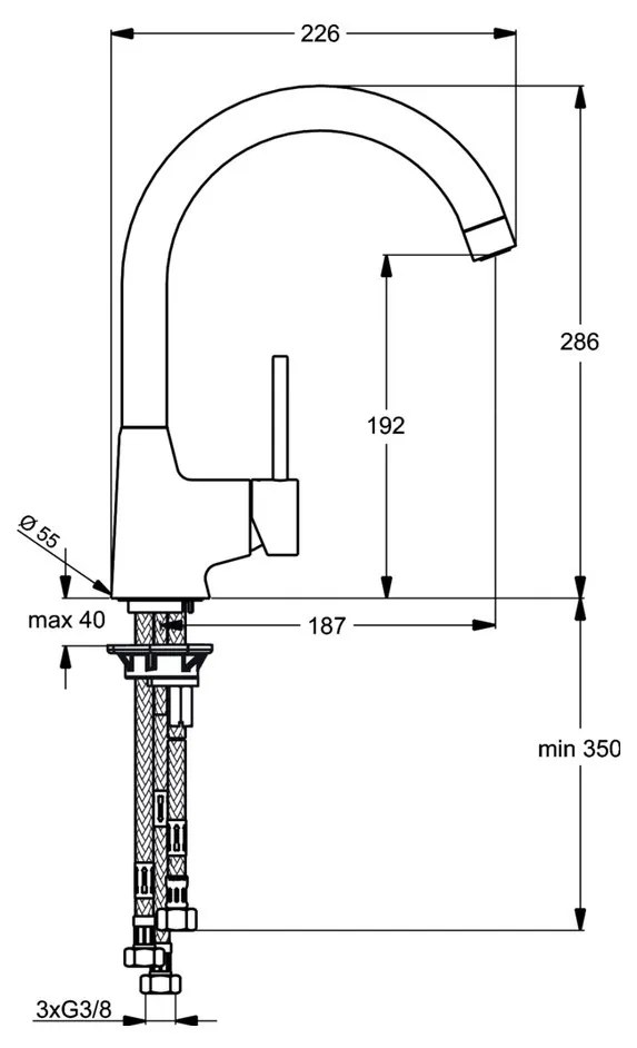 Ideal Standard Nora - Kuchyňská baterie s vysokým vývodem nízkotlaká, Chrom, B9329AA