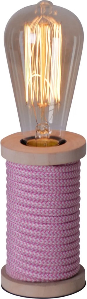 Stolní lampa Max s dřevěnou nohou růžová