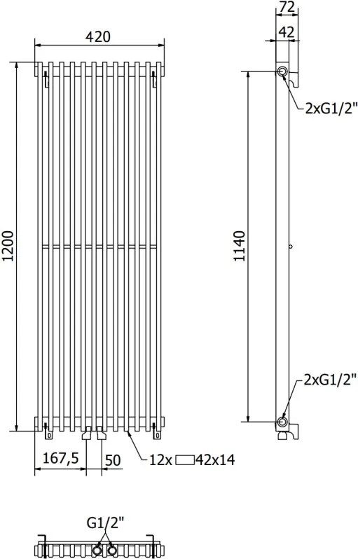 Mexen Kansas dekorativní radiátor 1200 x 420 mm, 842 W, černý - W204-1200-420-00-70